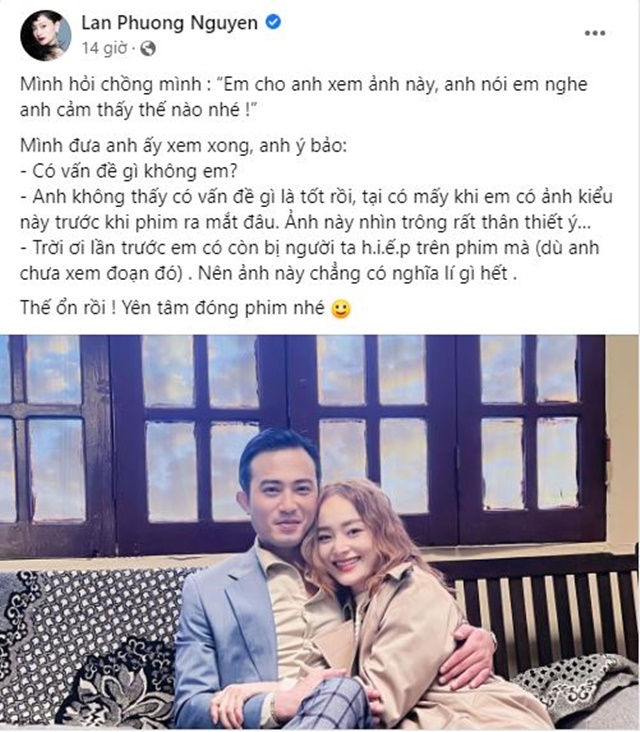 Phản ứng của chồng diễn viên Lan Phương khi vợ đóng ‘cảnh nóng’ với bạn diễn